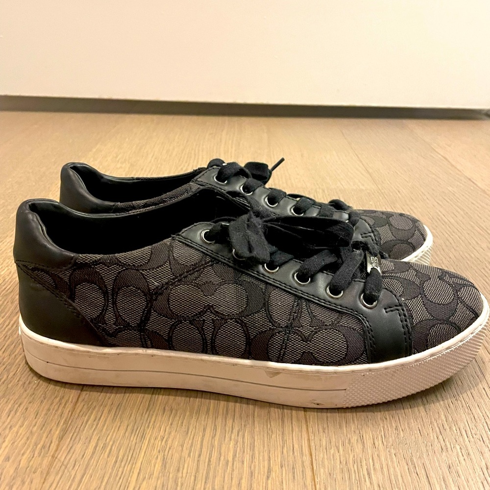Coach Leather Sneakers - Black Patterned Logo - Gem